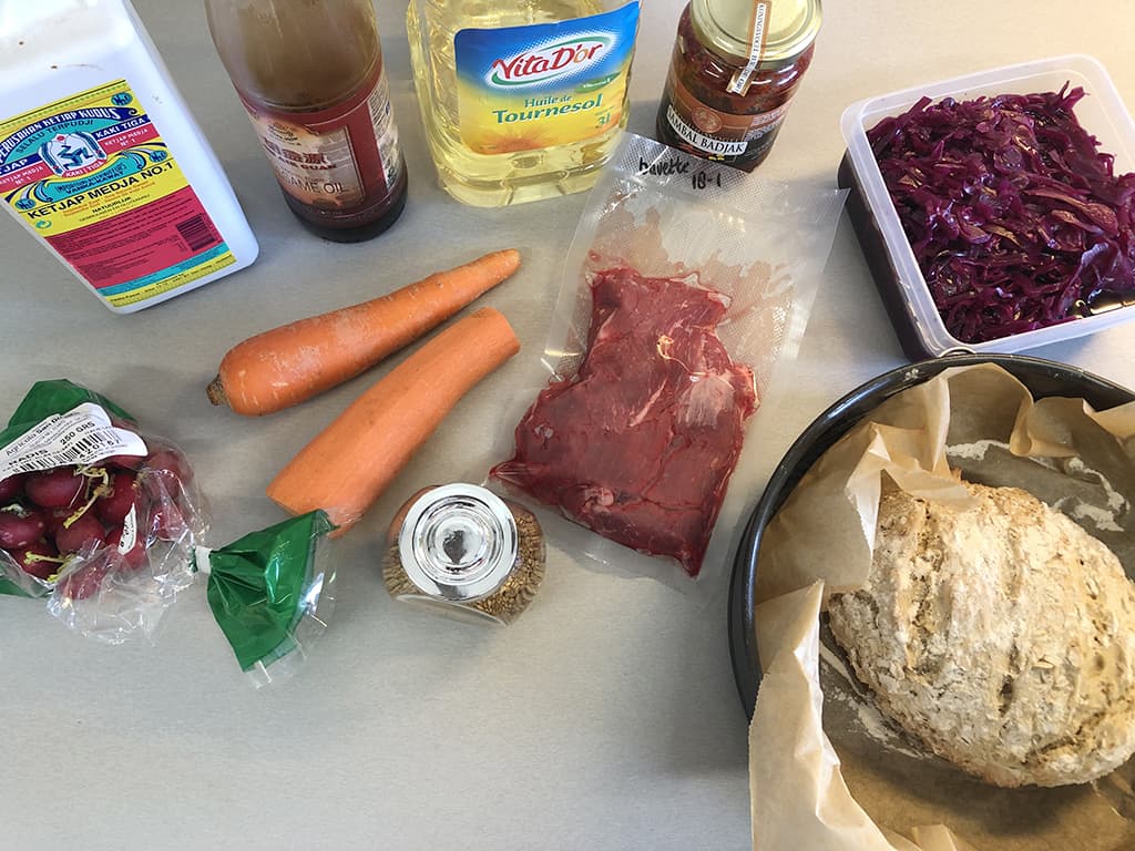 Steak and red cabbage sandwich