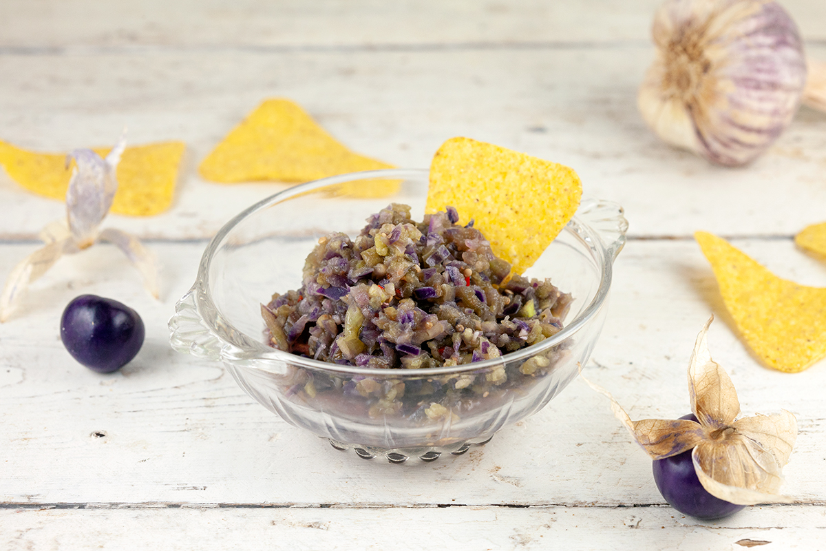 Purple tomatillo salsa